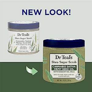 Dr Teal's Shea Sugar Body Scrub, Cannabis Sativa Hemp Seed Oil with Essential Oils, 19 oz (Pack of 3) (Packaging May Vary)