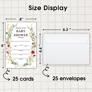 WwongxianB Set of 25 Baby Shower Wildflower Invitations with Envelopes, Fall Wreath Invites for Gender Neutral, boy or girl, Invites for Gender Reveal Party, Baby Sprinkle, Baby Shower-010