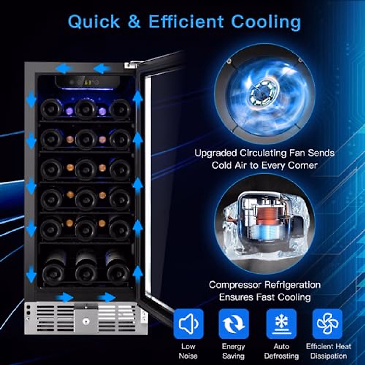 33 Bottle Evolution Series Wine Cooler, 20 Inch Wine Refrigerator for 33 Bottles and Tempered Glass Door，Small Refrigerator for Beverage Storage (33-bottles)