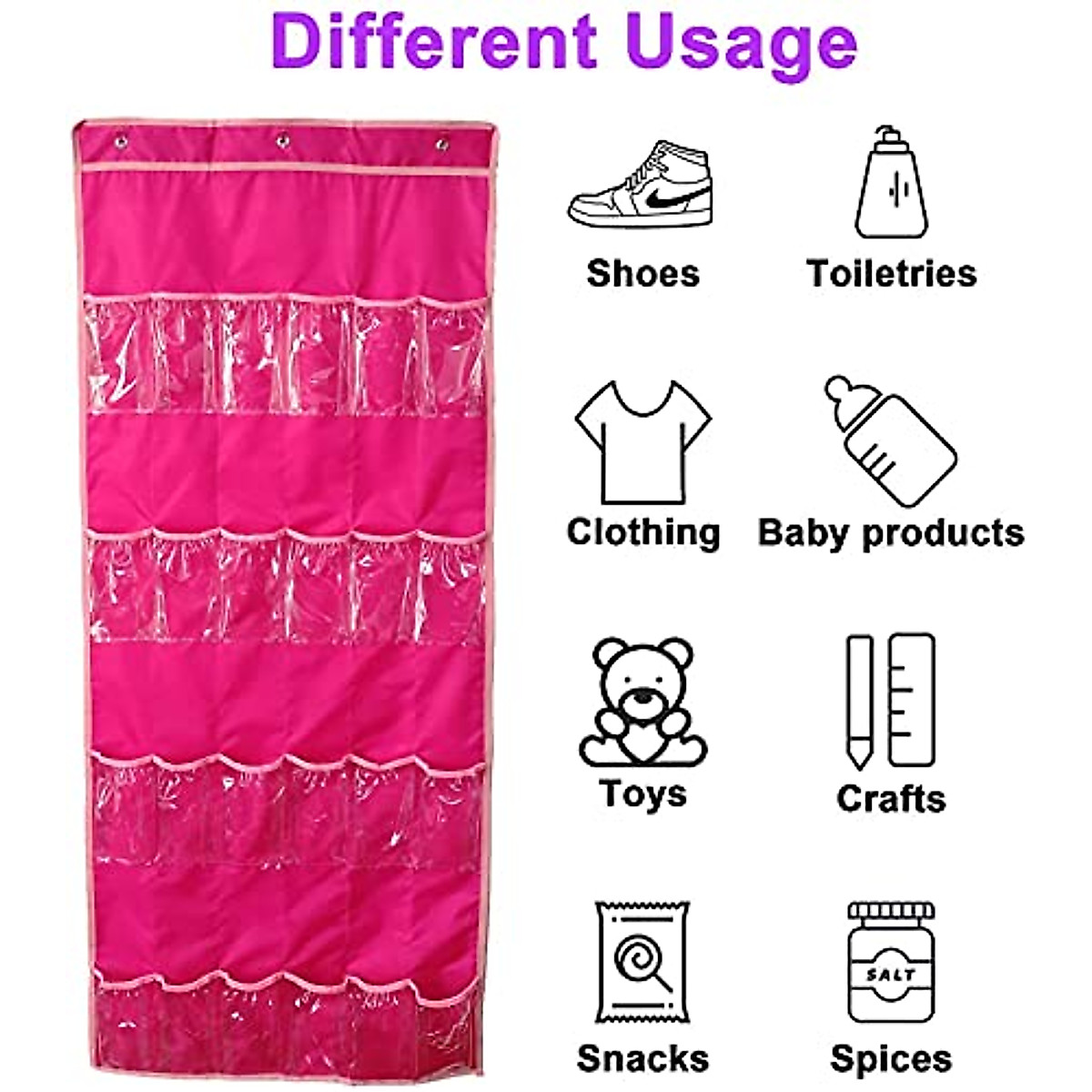 Hanging Over Door Toy Storage Organizer (24 Pockets), Compatible with Lol Omg Dolls Barbie Dolls Surprise Doll (Toys Not Included), Deeppink (57.5''x22'')