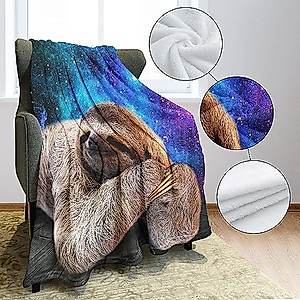 HommomH 60"x80" Blanket Soft Fluffy Flannel Fleece Throw Blue Nebula Sloth