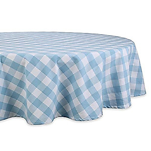 DII Buffalo Check Collection, Classic Farmhouse Tablecloth, Tablecloth, 70" Round, Light Blue & White