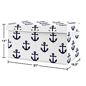 Sweet Jojo Designs Navy Blue White Anchors Boy Girl Small Fabric Toy Bin Storage Box Chest For Baby Nursery or Kids Room - Nautical Theme Ocean Sailboat Sea Marine Sailor Anchor Unisex Gender Neutral