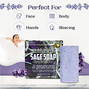 Amish Farms Natural Soap Bar With Exfoliating Sage, Lavender Scent, Made in USA - Homemade, Handcut, Vegan Face & Body Soap Scrub for Sensitive Skin - No Paraben or Sulfates (1 Bar)