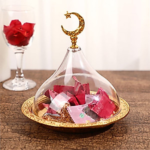 iplusmile Eid Round Zinc Alloy Serving Tray, 17x15cm, Golden