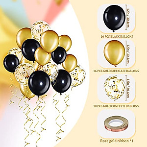 56 Pcs Balloon and Balloon Weights, 50 Pieces Balloons Decorative Birthday Confetti Balloons 6 Pieces Balloon Weights Pack Holder Balloons Party Wedding Birthday Decors(Black, Gold Series)