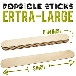 WISYOK 8'' Jumbo Craft Sticks, 60pcs Extra Large Natural Premium Wood, Ice Cream Sticks, Jumbo Sticks, Large Tongue Depressors, Plant Labels, Hair Removal and Waxing Supplies, Crafting