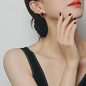 BriLove Victorian Style Stud Earrings for Women Crystal Floral Scroll Cameo Inspired Oval Earrings Amethyst Color Antique-Gold-Tone