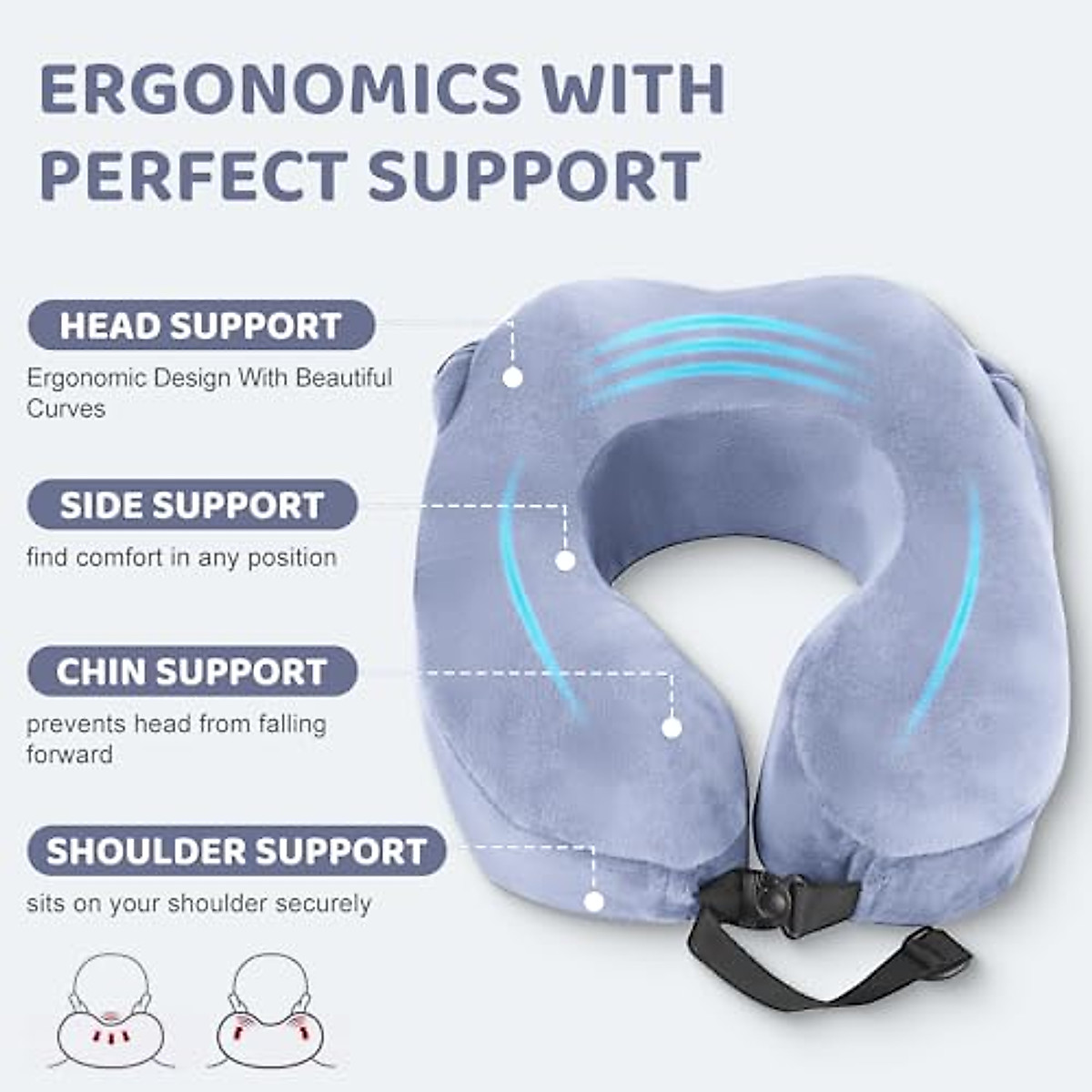 Flywish Travel Neck Pillow with Hood - Adult Travel Must Haves Airplane Hoodie Pillow, Premium Quality Memory Foam, Fit for Office, Car Ride, Sleeping. Kit with Earplugs, Luxury Bag(Mist, M)