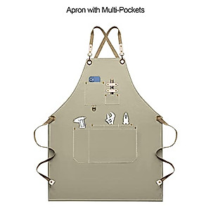 Dulabi Apron, Adjustable Chef Apron for Women and Men with Large Pockets, Cooking Kitchen Apron with Back Straps