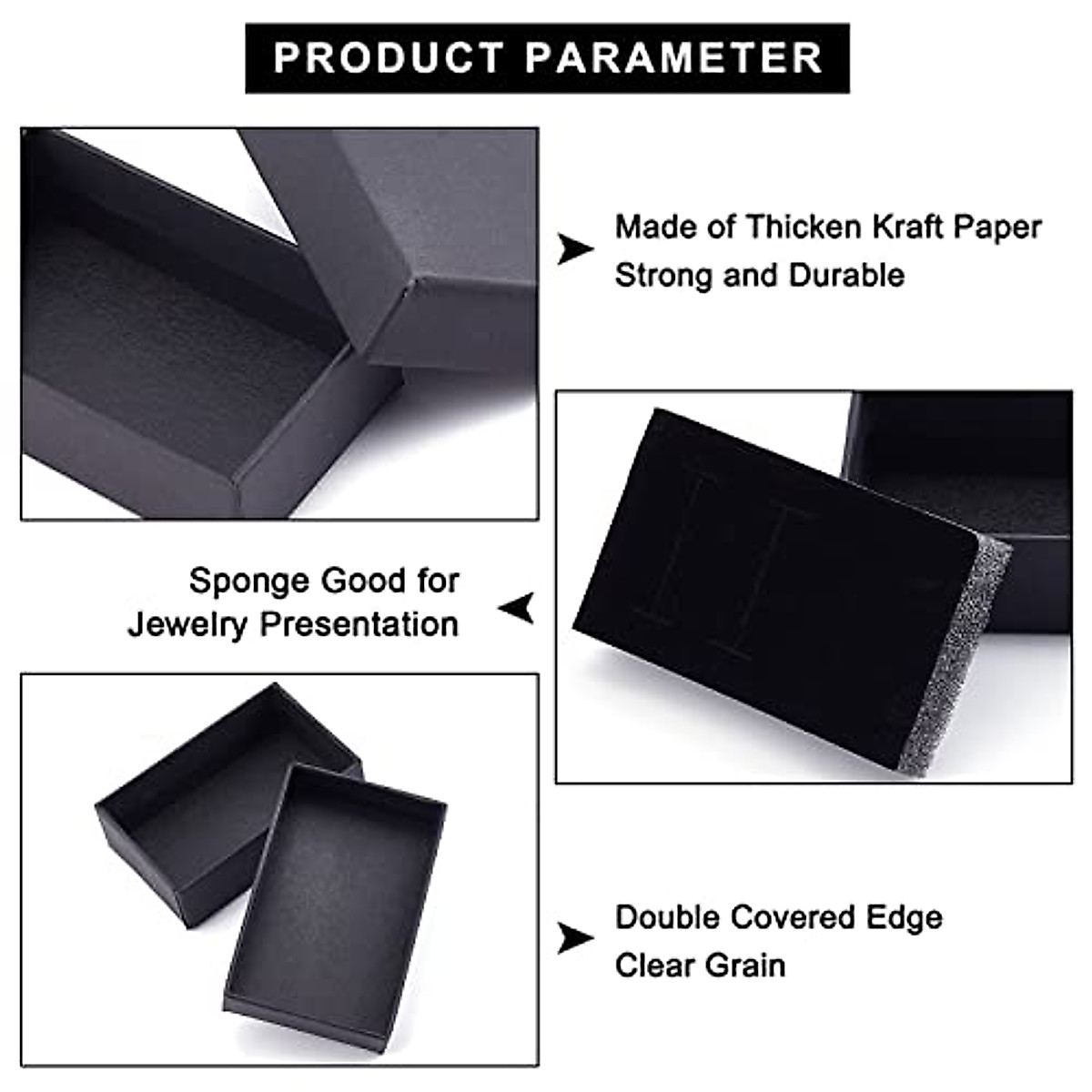 BENECREAT 24 Pack Kraft Square Cardboard Jewelry Boxes Necklace Ring Earring Kraft Box for Jewelry, Wedding Party Favor, Gift Packaging, 2x3.2x1, Black