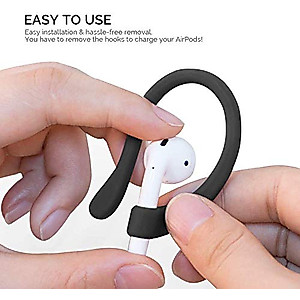 Emoly New 2 Pairs AirPods Ear Hooks Anti-Slip Sport Hooks Silicone Compatible with Apple AirPods 1 & 2 for Running, Jogging, Cycling, Gym - Black