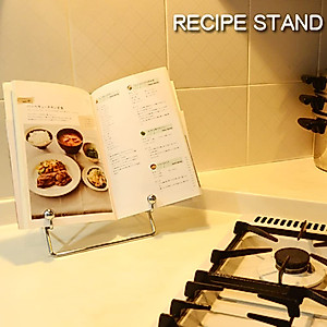 ARFUKA Metal Kitchen Cookbook Stand, Recipe Book Holder, Tablet Holder, Cookery Book Easel, Magazine Holder for Kitchen Counter and Table Silver