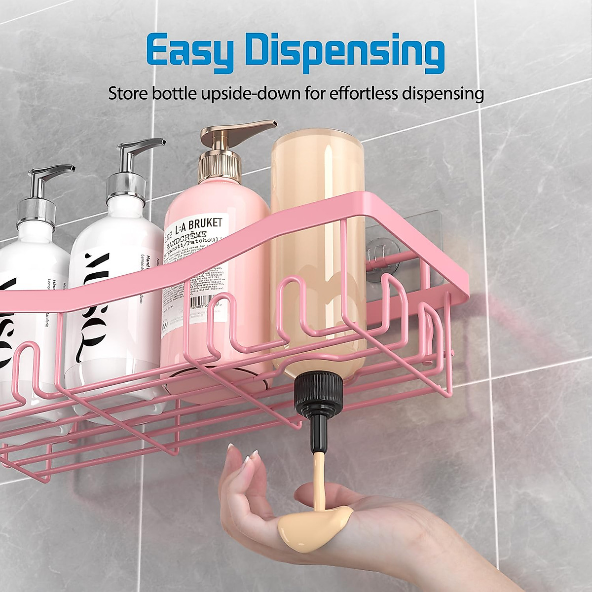 Youvip Pink Shower Caddy, Shower Organizers [5-Pack], Rustproof Bathroom Shower Shelves for Inside Shower, Adhesive Shower Caddy with Soap Caddy & Toothbrush Holder No Drilling