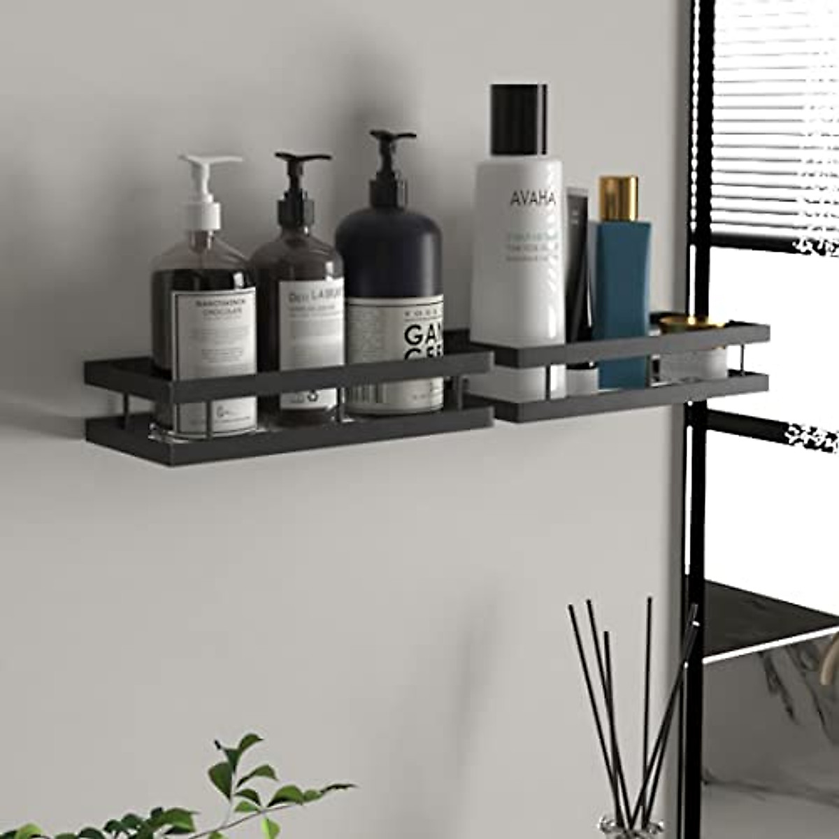 Metal Spice Rack Wall Mount Floating Shelves 2 Pack Black Storage organizer for Cabinet Door Pantry Kitchen Bathroom Supplies (9.8inches length)