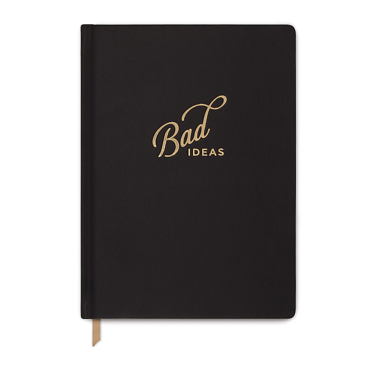 Designworks Ink Bad Ideas Black 7.25" x 10.25" Jumbo Journal Notebook with Cloth Cover, Gold Accents, Lined Pages, Ribbon Marker for Work, Writing, Journaling