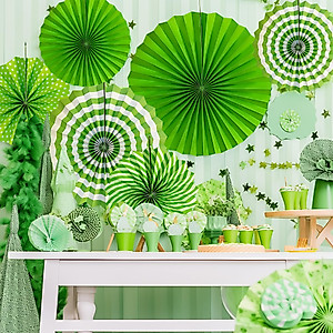 Bonbonhoo 12pcs Green Hanging Paper Fan Decorations Set for St. Patrick's Day Mexican Party Kids Birthday Wedding Baby Shower Event Accessories Cinco De Mayo Backdrop Decorations