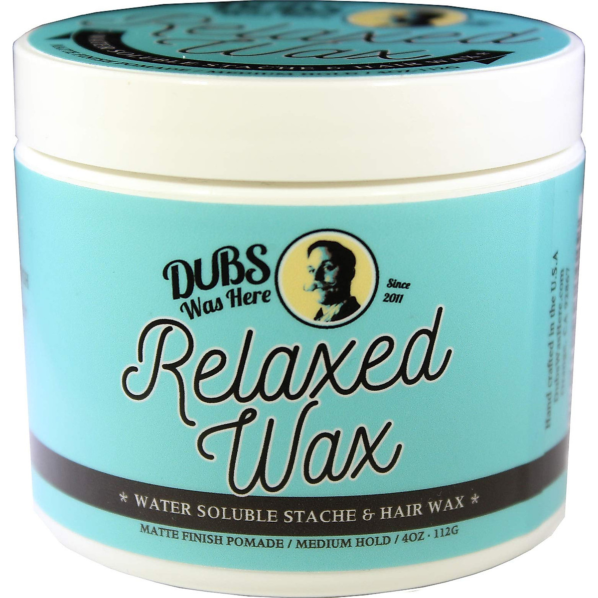 Dubs Was Here Relaxed Wax, 4oz Tub - Water-Based Medium Hold Pomade for Beard, Hair & Moustache with Matte Finish - Mustache Cream & Hair Control For Men