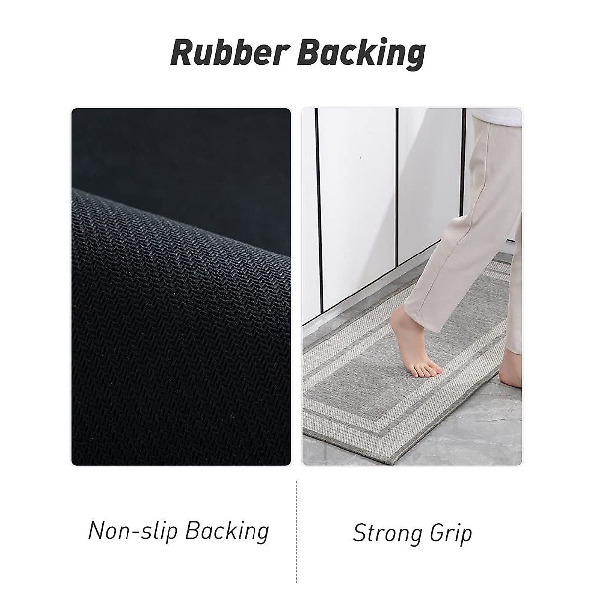 PADOOR Kitchen-Rugs Washable, Rubber Backing Non-Slip Kitchen Mat,Absorbent Kitchen Floor Mats in Front of Sink, Kitchen Mats for Floor Grey 17"x32"