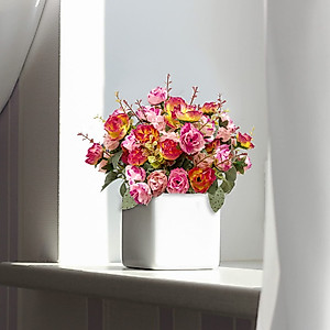 TURNMEON 63 Heads Rose Artificial Flowers Bouquet 3 Bundles Fake Flowers for Cemetery Summer Decorations Silk Flowers Fake Rose Home Decor Wedding Bouquet Faux Flower Spring Decor(Rose Red)