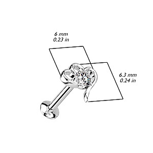Amelia Fashion 16 GA Hollow Heart With CZ Center Threadless Push In Top 316L Surgical Steel Labret, Convex Back Stud (Choose Color) (L. 8mm - Clear)