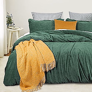 PHF Luxurious Velvet Corduroy Duvet Cover Set King, 3PCS Flannel Soft Comforter Cover Set for All Season, Cozy Durable Duvet Cover with Pillow Shams Bedding Collection, 104" x 90", Emerald Green