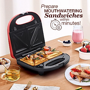 Sandwich Waffle Maker 2-IN-1, Sandwich Maker Waffle Iron with Removable Plate Nonstick for Breakfast, Omelet and Turnover Maker w/LED Indicator Lights, Cool Touch Handle, Anti-Skid Feet, Easy Clean