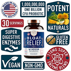 Bloat Relief Probiotic and Digestive Enzymes - Anti Bloating Turmeric, Fennel, Bromelain IBS Supplement - Detox Debloat Capsules Gas - Bloating Relief for Women and Men - 30 Gut Health Pills