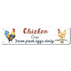 CREATCABIN Metal Tin Sign Summer Chicken Coop Farm Fresh Eggs Daily Retro Vintage Funny Wall Art Mural Hanging Iron Painting for Home Garden Bar Pub Kitchen Living Room Office Plaque 16x4inch