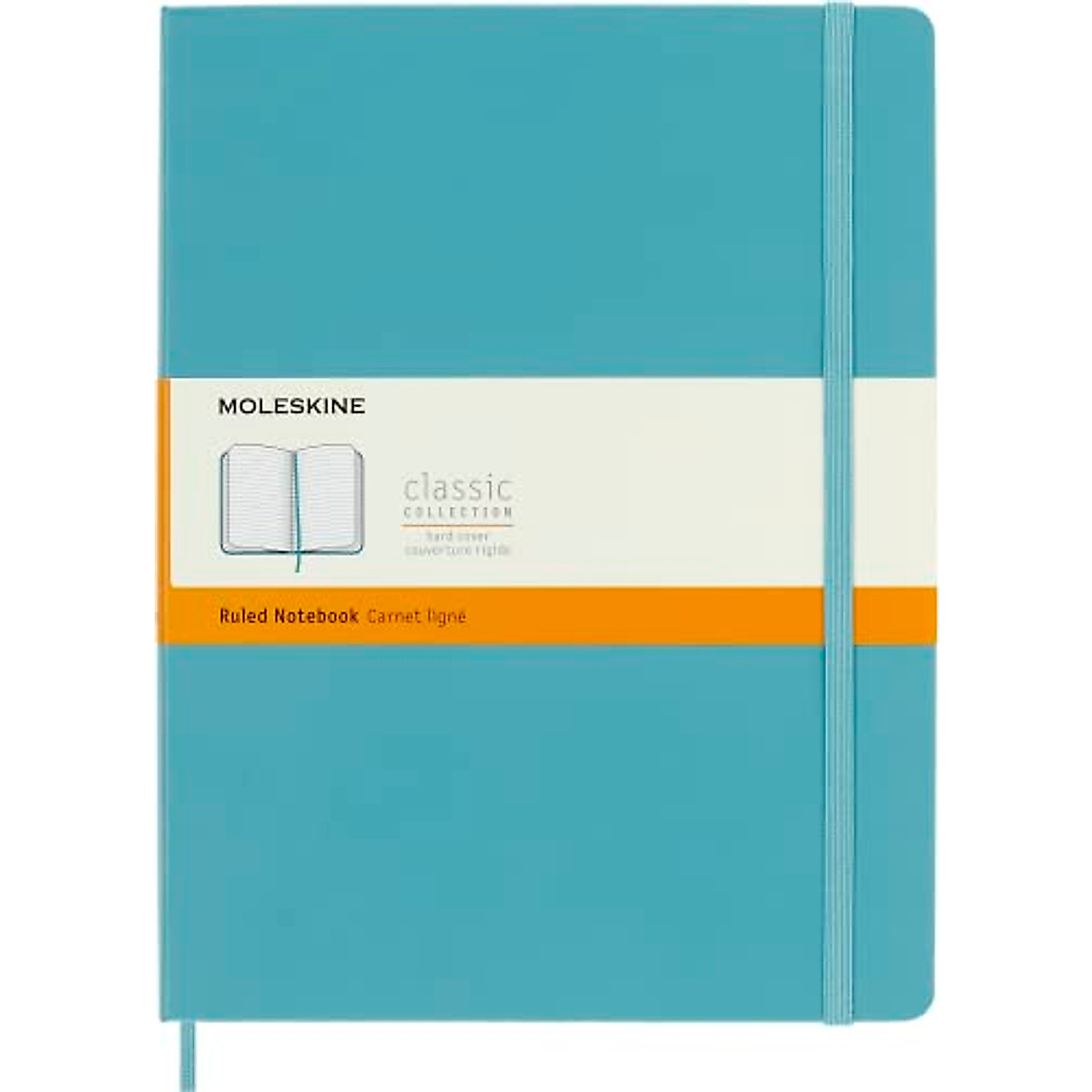 Moleskine Classic Notebook, Hard Cover, XL (7.5" x 9.5") Ruled/Lined, Reef Blue, 192 Pages