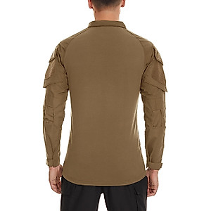 TACVASEN Combat Shirt for Men Long Sleeve Tactical Shirt 1/4 Zip with Pockets Military Pullover Ripstop Army Training Security Paintball Brown M
