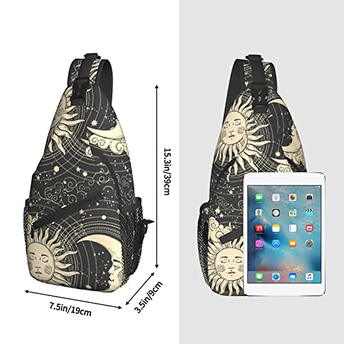 Sling Bag Tarot Sun Moon Witchy Astrology Night Psychedelic Hiking Daypack Crossbody Shoulder Backpack Travel Chest Pack for Men Women