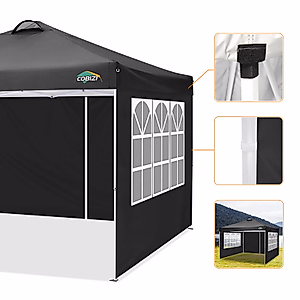 COBIZI 10x10 Ez Pop Up Canopy Tent with 4 Sidewalls Commercial Instant Gazebo Tents for Parties,Waterproof Adjustable Outdoor Patio 10x10 Heavy Duty Canopy Party Tent with 4 Sand Bags,8 Stakes(Black)