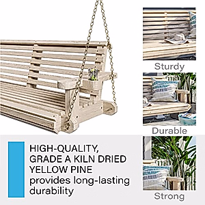 Porchgate Amish Heavy Duty 800 Lb Roll Comfort Treated Porch Swing W/Chains (4 Foot, Unfinished)