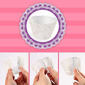 LotFancy Lace Cupcake Wrappers, 200Pcs White Cupcake Wraps, Artistic Laser Cut Cupcake Sleeves for Wedding, Baby Shower, Birthday, Party Decoration, Filigree Vine Design, Standard Size