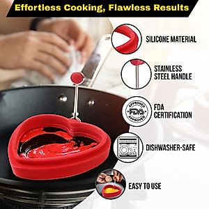 Silicone Egg Rings Set - Nonstick Ring Pops and Pancake Moulds for Perfect Egg Frying, Pancakes, Omelettes, Sandwiches, and More - Round, Heart, Flower, and Star Shapes for Creative Breakfasts