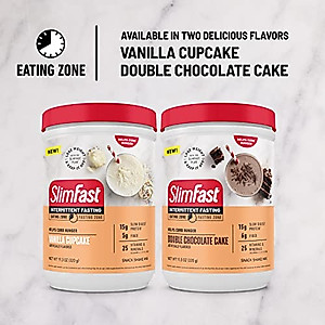 SlimFast Intermittent Fasting, Casein Protein Powder, Biotin with Vitamin & Mineral Bend, with Fiber, No Added Sugar, Snack Shake Mix- Vanilla Cupcake, 10 Servings (Pack of 2)