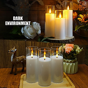 kakoya Flickering Flameless Candles Battery Operated with Remote and 2/4/6/8 H Timer Plexiglass Led Pillar Candles Pack of 9 (D2.3"xH 5"6"7")with Realistic Moving Wick Candles for Home Decor(White)