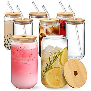 Personalized Iced Coffee Glass Cup With Bamboo Lid & Straw, 16 Oz Capacity, Color Options Available