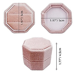 Beatilog Velvet Ring Box - Octagon Premium Vintage Wedding Ring Holder Handmade Double Ring Bearer Jewelry Display Organizer for Proposal, Engagement, Ceremony, Christmas, Photography (Light Pink)