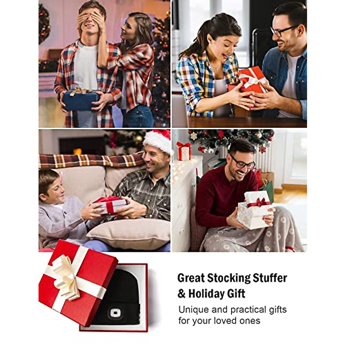 Bluetooth Beanie Hat with Light, Unisex USB Rechargeable LED Headlamp Cap with Headphones, Built-in Speakers & Mic Winter Knitted Night Lighted Music Hat, Gifts for Men Him Husband Men and Women Red