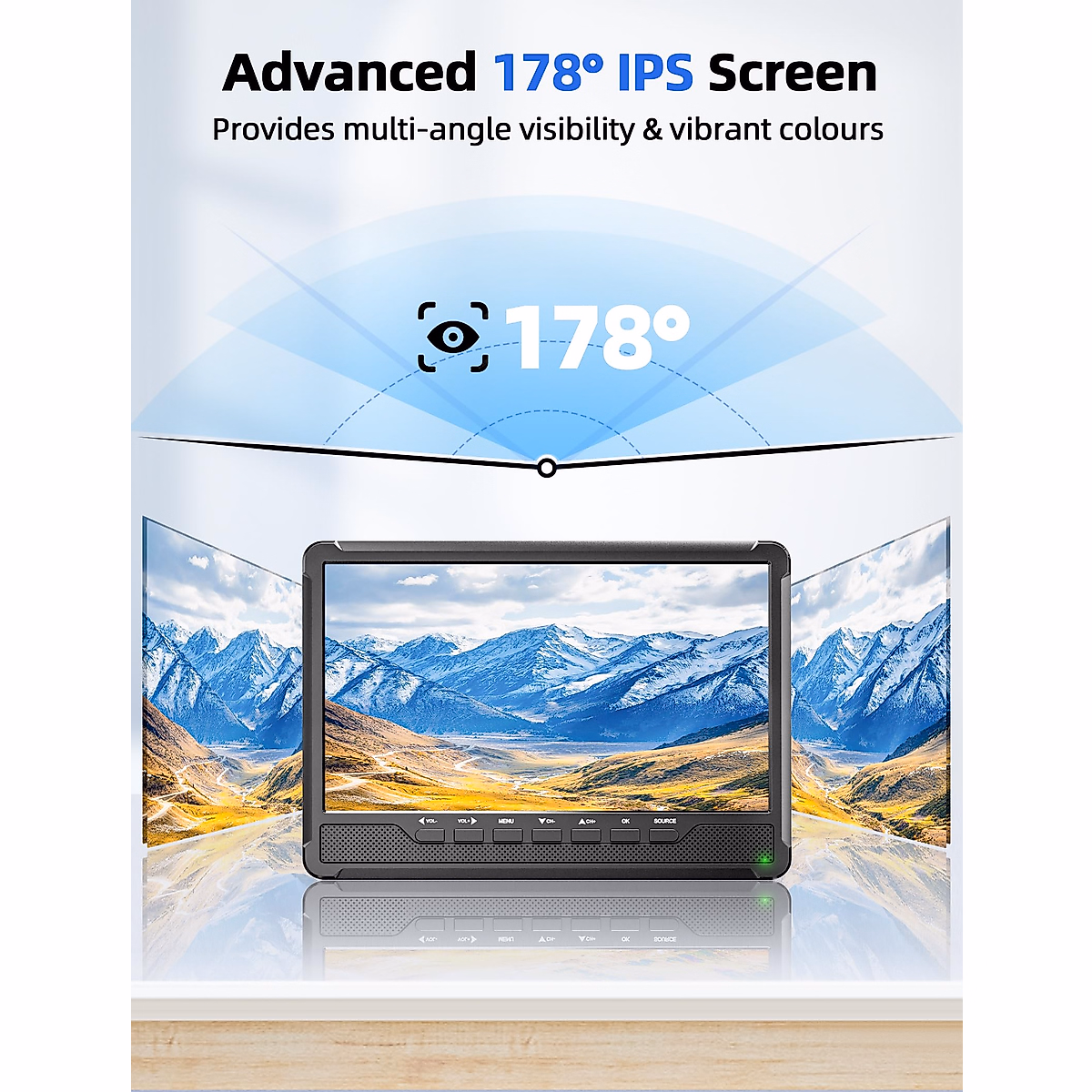 DESOBRY 11.5" Portable TV with Antenna Atsc Tune, 10.5" HD IPS Screen Rechargeable Mini TV Portable with Dual Speaker Stand, Support HDMI USB RCA Input, Small TV for Kitchen Camping Car