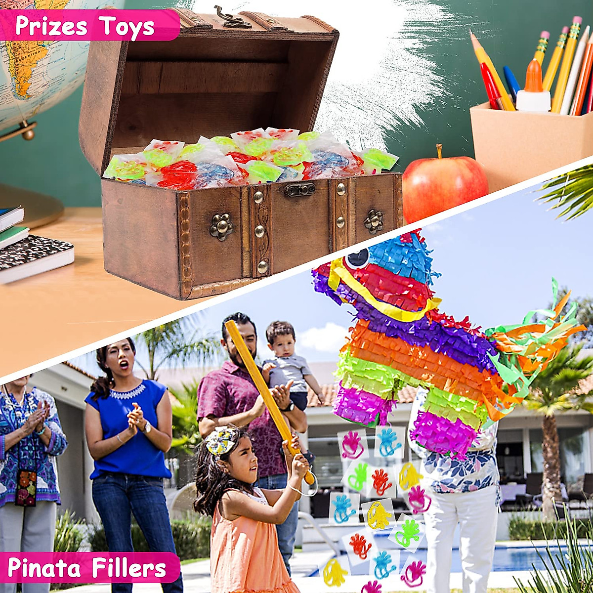 100PCS Glitter Sticky Hands Party Favors for Kids Birthday Supplies Halloween Goodie Bag Stuffers Classroom Treasure Box Carnival Prizes Bulk Treat Gift Trinkets Pinata Filler Stuff Mini Stretchy Toys