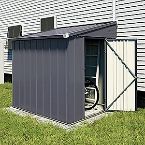 MUPATER Outdoor Storage Shed 4x8 FT, Garden Tool Shed, Metal Lean-to Shed Kit for Backyard Lawn with Lockable Door and Vents, Grey