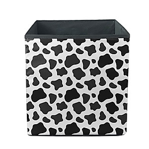 Dremagia Cow Print Foldable Toy Storage Box Bin Open Large Fabric Organizer Basket for Bedroom Closet Shelf,White and Black