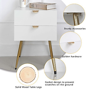 Cloud Space White Nightstand with Drawers, Mid Century Modern Bedside Table Set of 2, Wood Small Side End Table for Living Room, Patio,Dorm,Bedroom