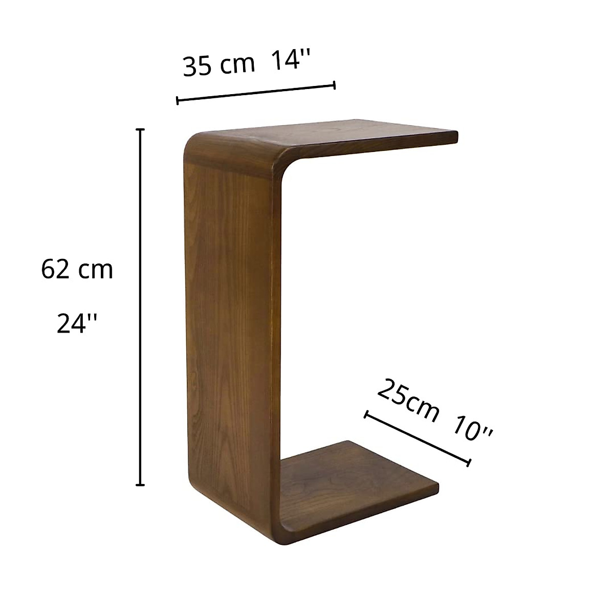 COZYMATIC Carlisha C-Shaped End Table Sofa Table Coffee Table Solid Wood Frame for Living Room Side Table for Bedroom, Walnut Brown