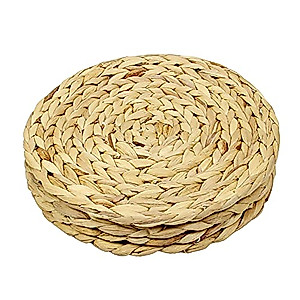 Casaphoria 4 Pack 11.8 inch Natural Hand-Woven Water Hyacinth Placemats,Large Round Braided Rattan Tablemats for Dining Table,Heat Resistant Non-Slip Weave Placemats Handmade