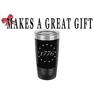 Rogue River Tactical Betsy Ross 1776 American USA Flag 20 Oz. Travel Tumbler Mug Cup w/Lid Vacuum Insulated Hot or Cold Military Vet Gift (Black)