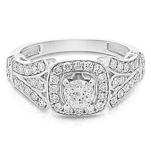 Vir Jewels 1 cttw Diamond Halo Wedding Engagement Ring 14K White Gold Cushion Shape Bridal Size 6